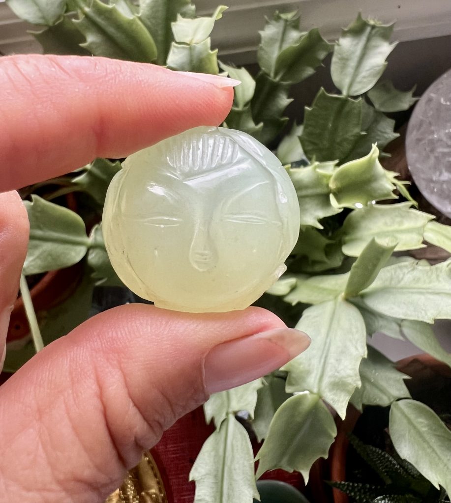 Large Jade Buddha Bead, Carved Jade Bead | Spirals of Light
